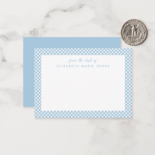 Personalized Gingham Children's Dusty Blue Plaid Note Card | Zazzle