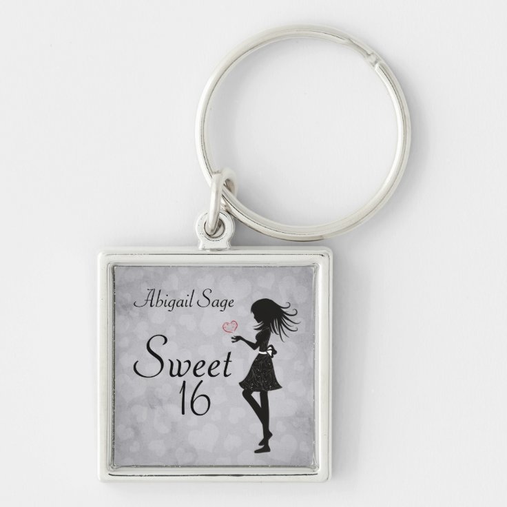 Personalized Girl and Hearts Sweet 16 Keychain | Zazzle