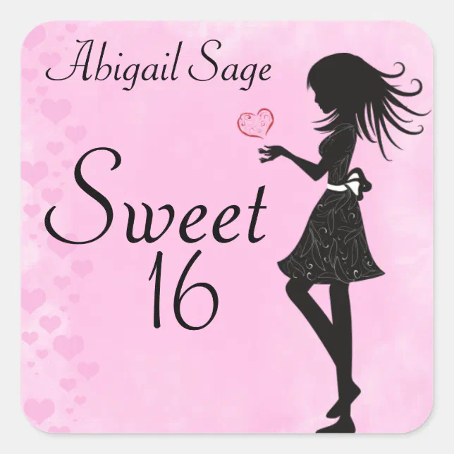 Personalized Girl and Hearts Sweet 16 Stickers | Zazzle