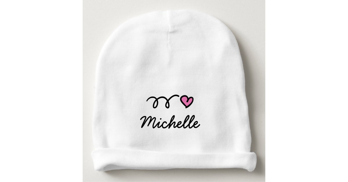 Personalized girl baby hat with cute pink heart | Zazzle