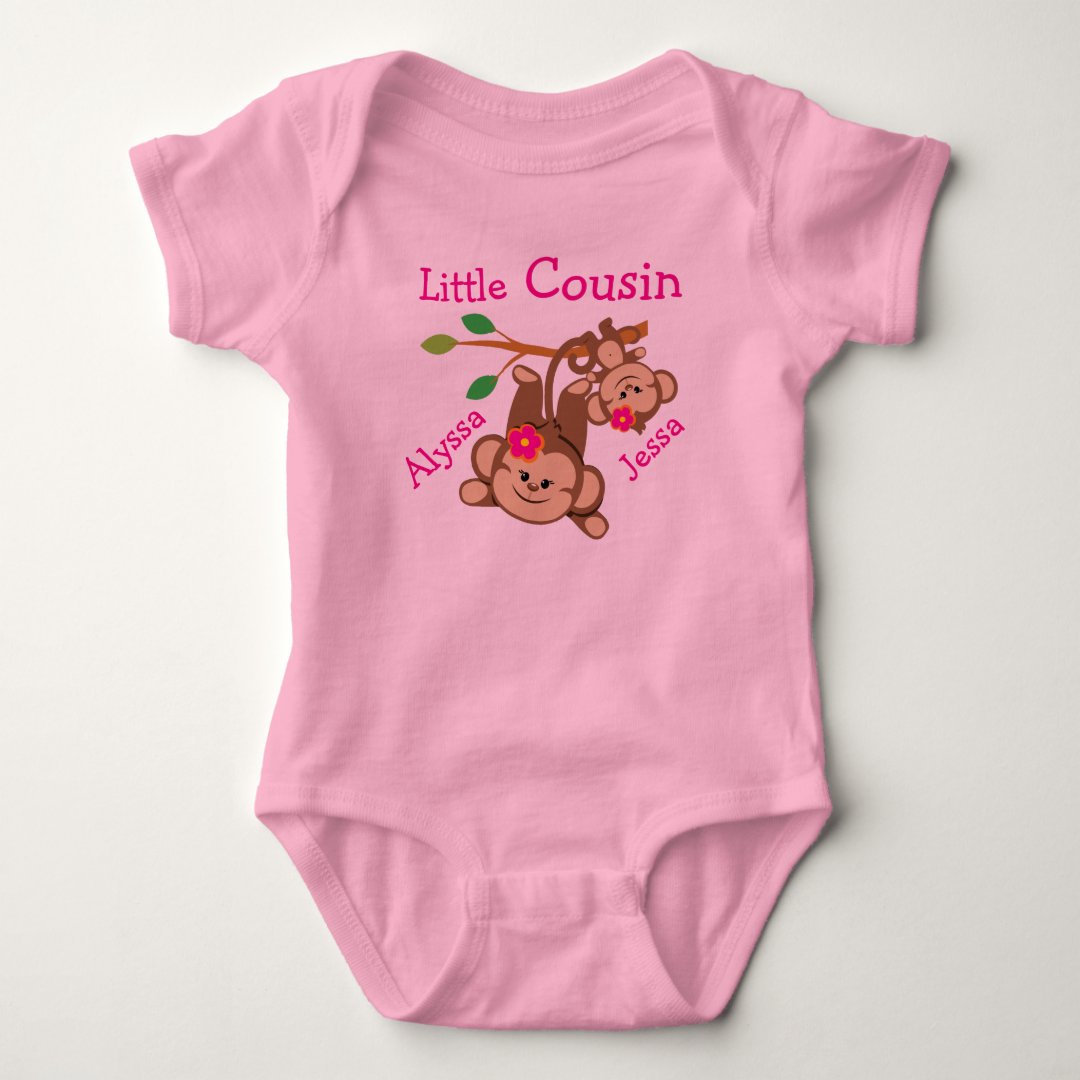 Personalized Girl Monkeys Little Cousin Baby Bodysuit | Zazzle