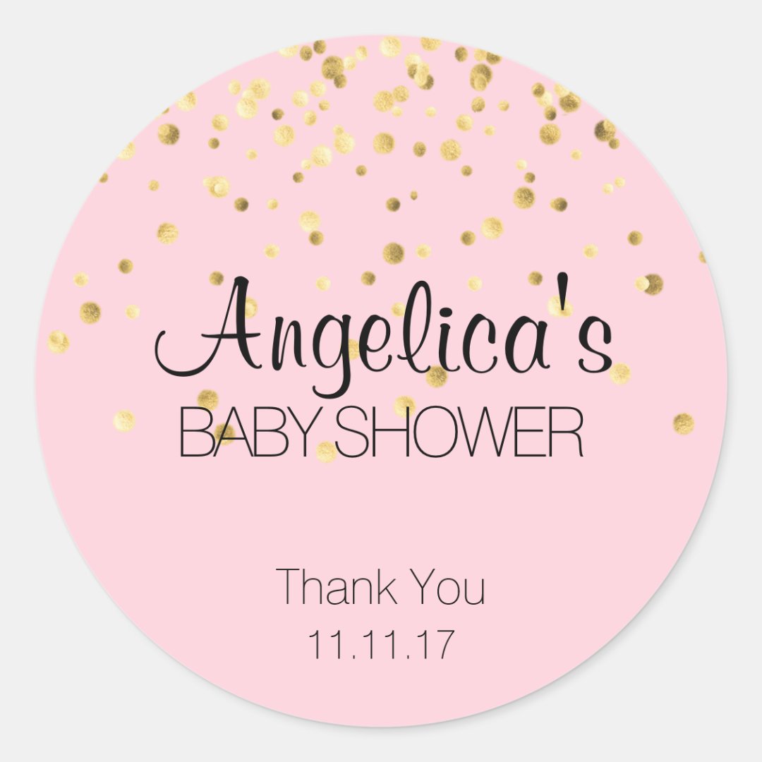 Personalized Girl Pink and Gold Baby Shower Labels | Zazzle