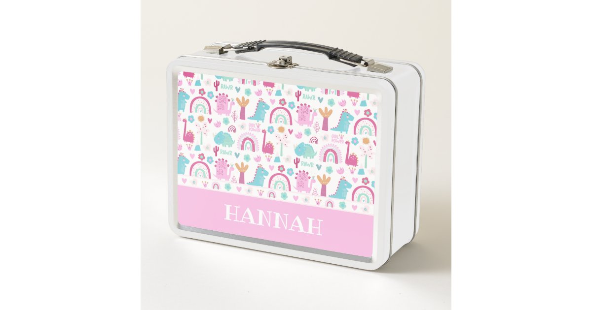Personalized Girl Power Dinosaur Metal Lunch Box | Zazzle