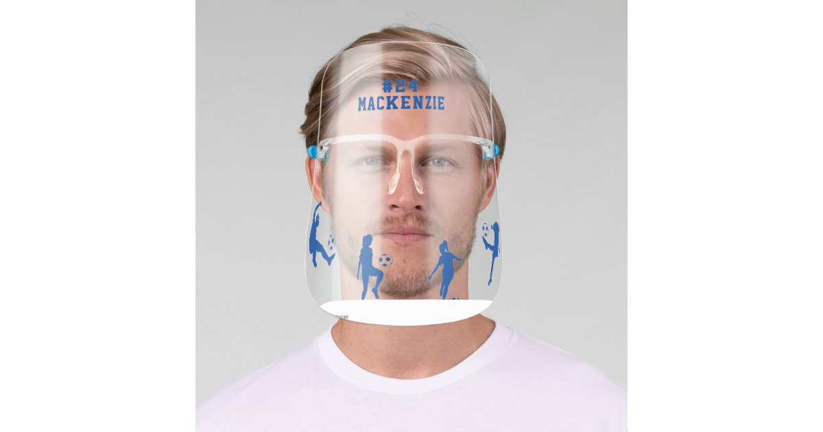 Personalized Girl Soccer Player Kicking Ball Face Shield | Zazzle