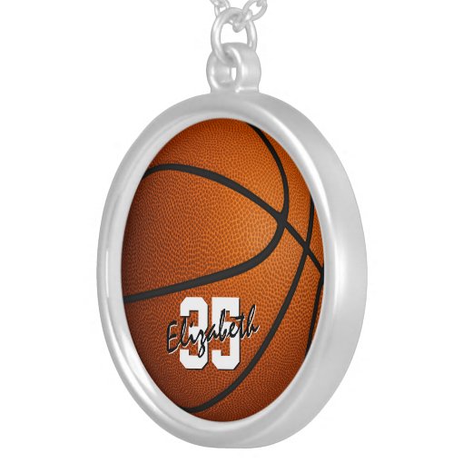 personalized girl's basketball silver plated necklace | Zazzle