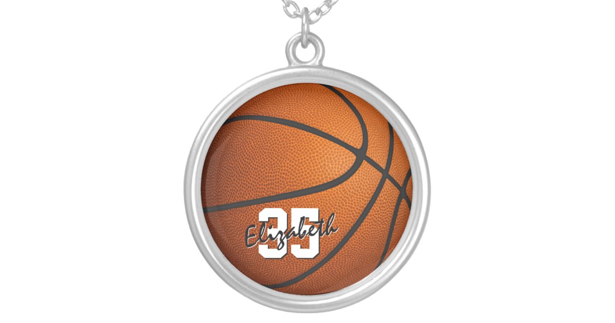 personalized girl's basketball silver plated necklace | Zazzle