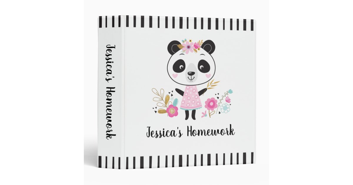 Personalized Girls Cute Pink Panda School Homework 3 Ring Binder | Zazzle