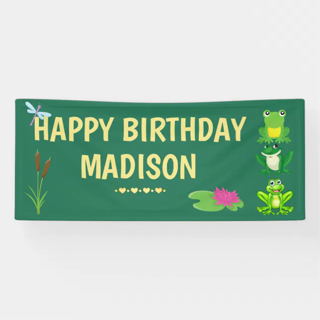 Personalized Girls Frog Birthday Banner | Zazzle