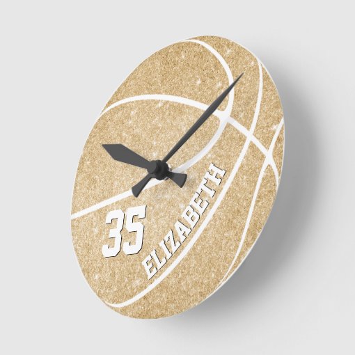 personalized girls golden basketball round clock | Zazzle