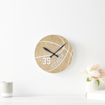 personalized girls golden basketball round clock | Zazzle