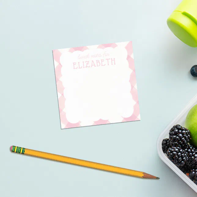 Personalized Girls Pink Gingham Lunch Box Post-it Notes | Zazzle