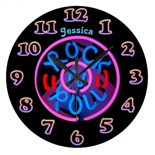 Personalized GIRLS WALL Clock NEON Retro RocknRoll | Zazzle.com