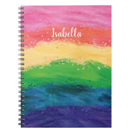 Personalized Girly Glitter Rainbow Notebook | Zazzle
