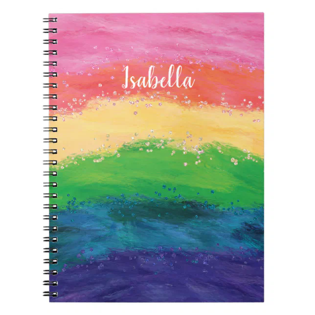 Personalized Girly Glitter Rainbow Notebook | Zazzle