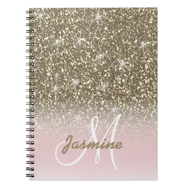 Personalized Girly Pink Gold Glitter Sparkles Name Notebook | Zazzle