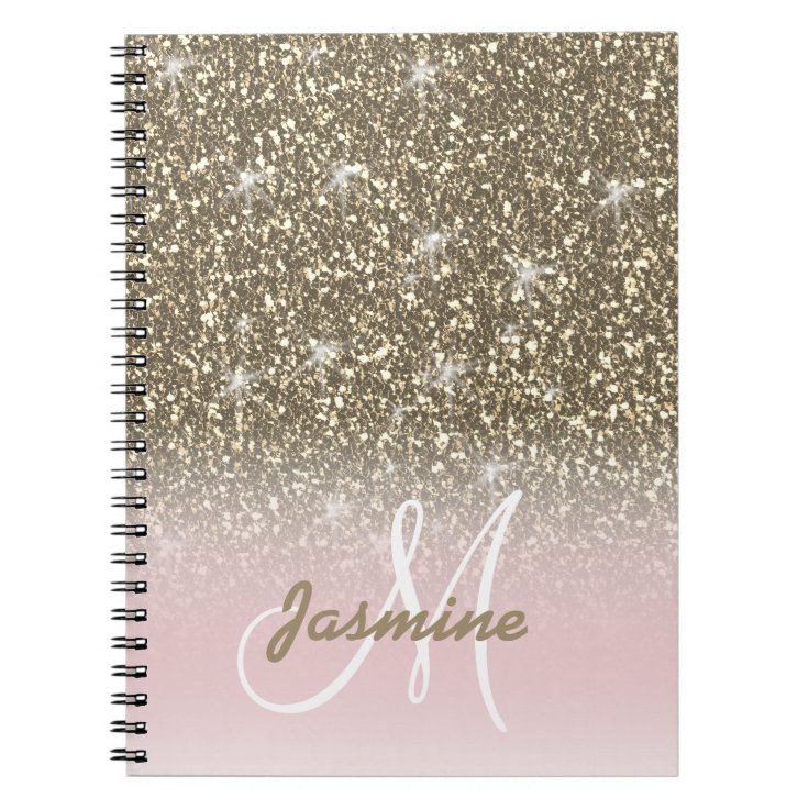 Personalized Girly Pink Gold Glitter Sparkles Name Notebook | Zazzle