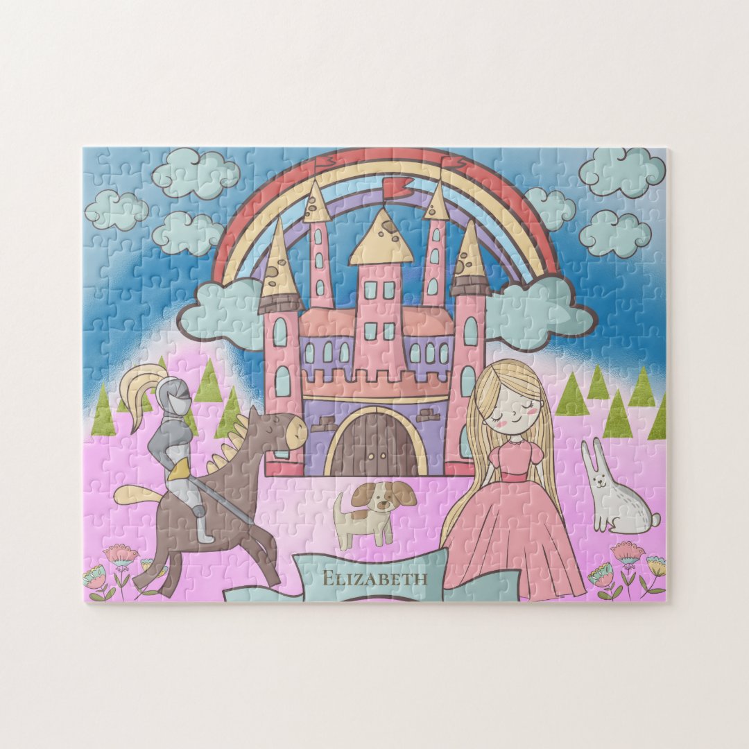 Personalized Girly Princess Fairy Tale Castle Jigsaw Puzzle | Zazzle