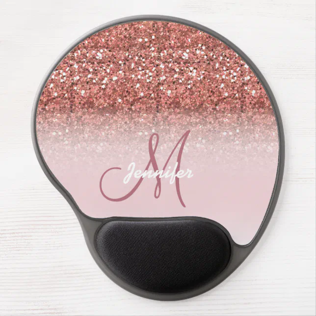 Personalized Girly Rose Gold Glitter Sparkles Name Gel Mouse Pad | Zazzle