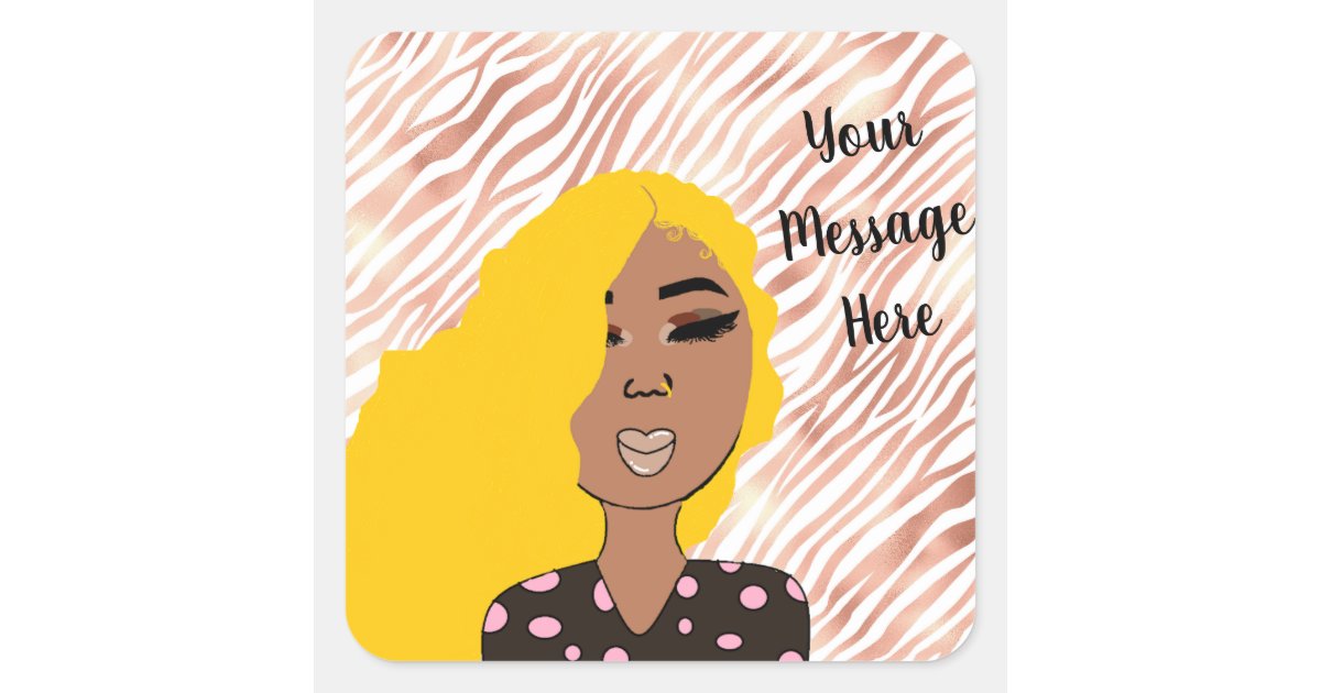 Personalized Glam Girls Rose Gold Wavy Lined Square Sticker | Zazzle