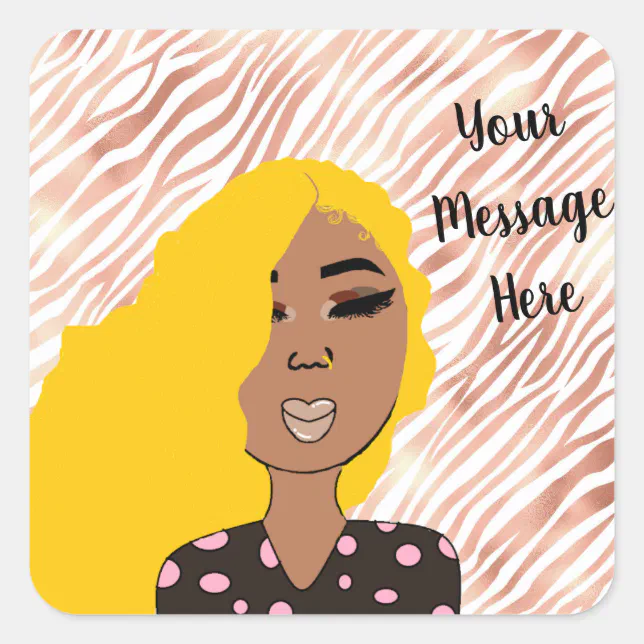 Personalized Glam Girls Rose Gold Wavy Lined Square Sticker | Zazzle