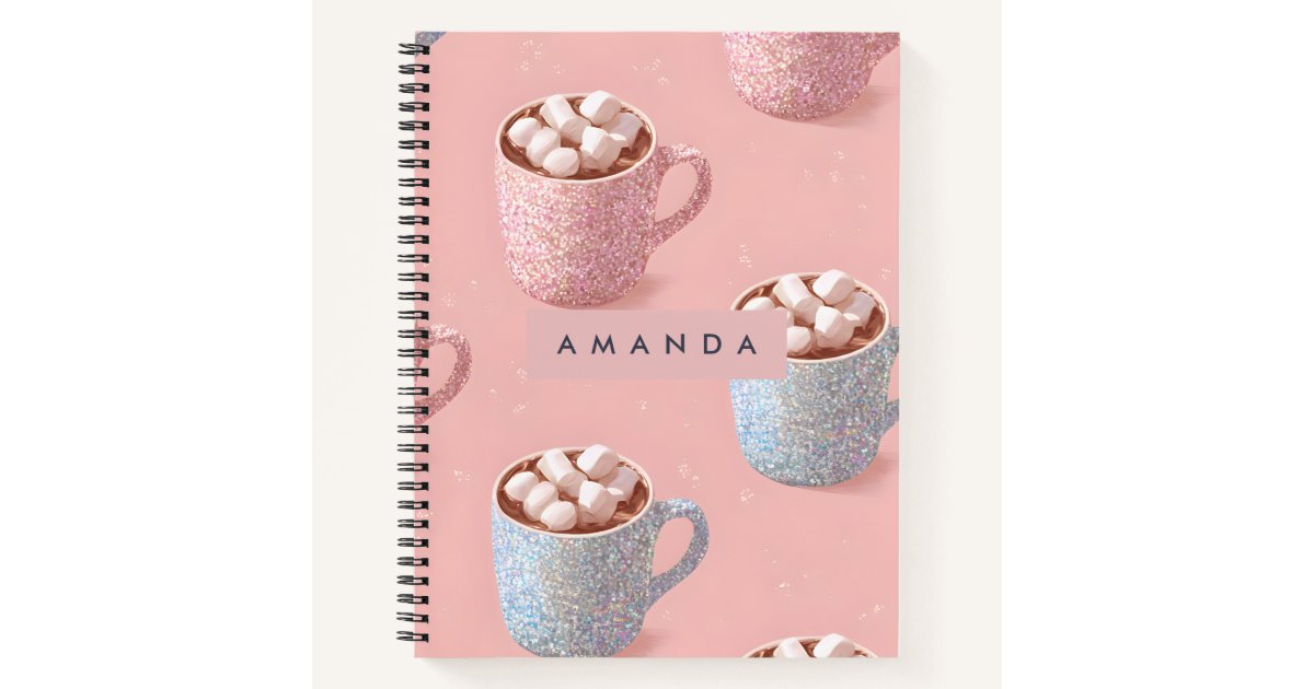 Personalized Glitter Hot Cocoa Aesthetic Pastel Notebook | Zazzle