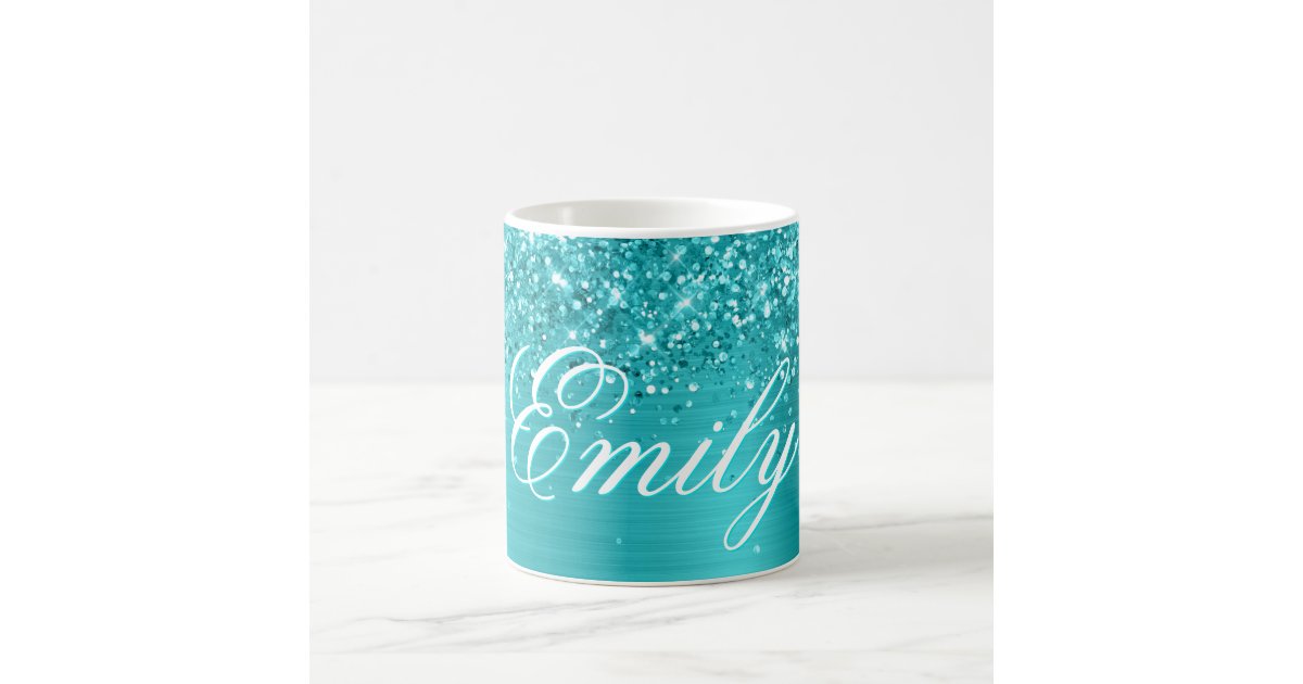 Personalized Glittery Turquoise Blue Foil Coffee Mug | Zazzle