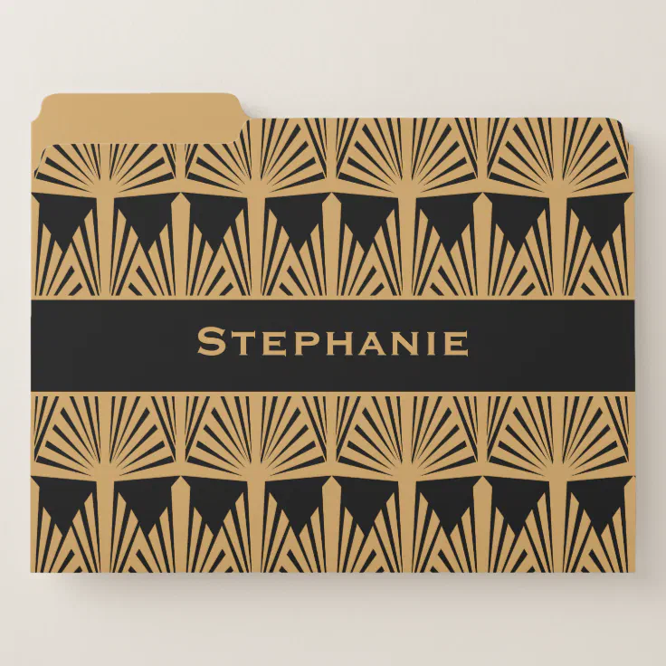 Personalized Gold and Black Art Deco Pattern File Folder | Zazzle