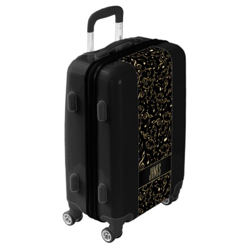 Personalized Gold and Black Music Notes Luggage | Zazzle