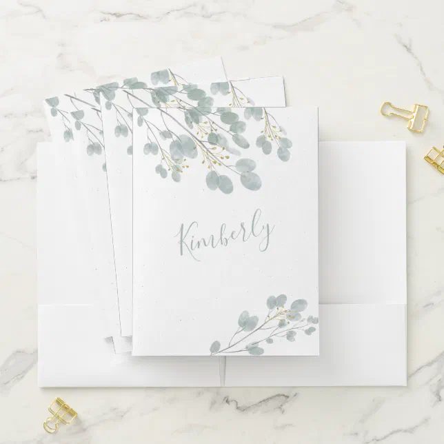 Personalized Gold and Eucalyptus Pocket Folder | Zazzle