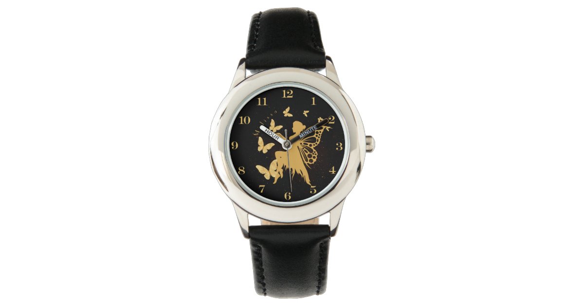 Personalized Gold Butterfly Fairy Watch | Zazzle