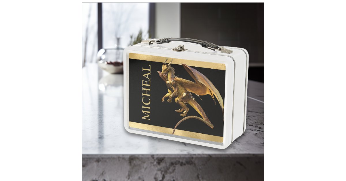 Personalized Gold Dragon Fantasy Metal Lunch Box | Zazzle
