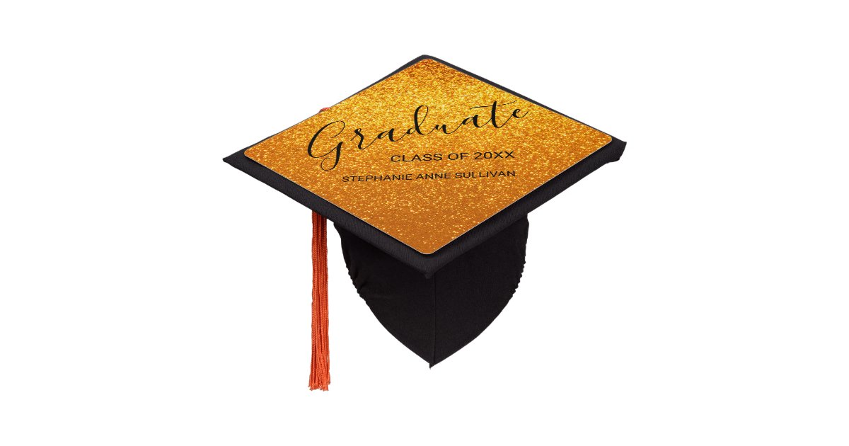 Personalized Gold Glitter Graduation Cap Topper | Zazzle