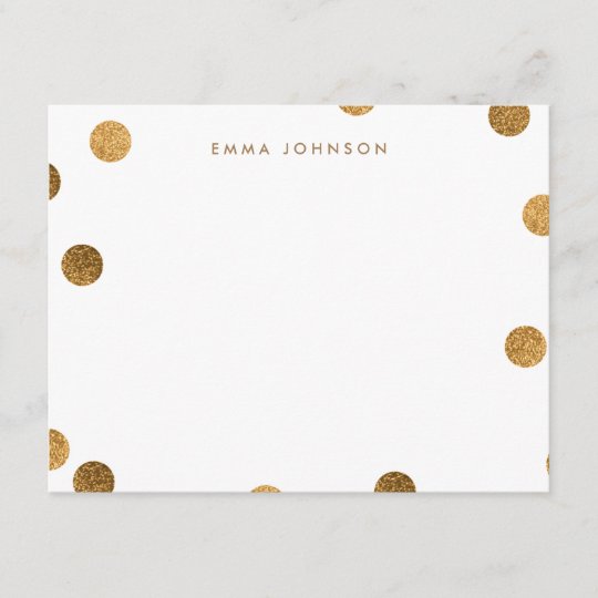 Personalized Gold Glitter Modern Polka Dot Note Card | Zazzle.com