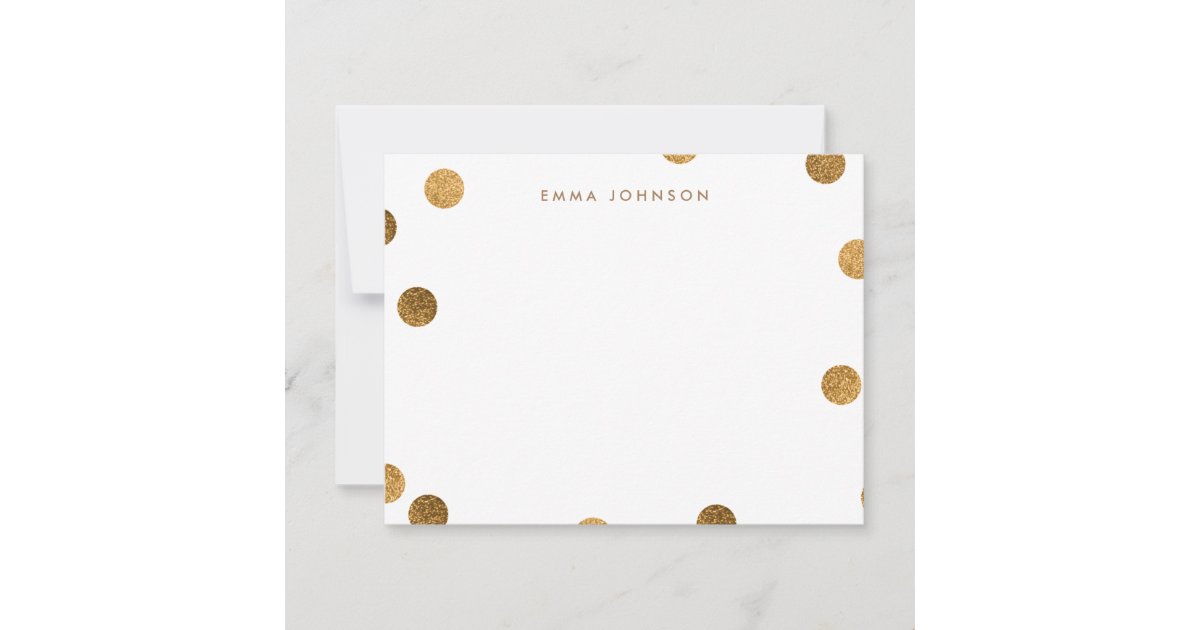 Personalized Gold Glitter Modern Polka Dot Note Card | Zazzle