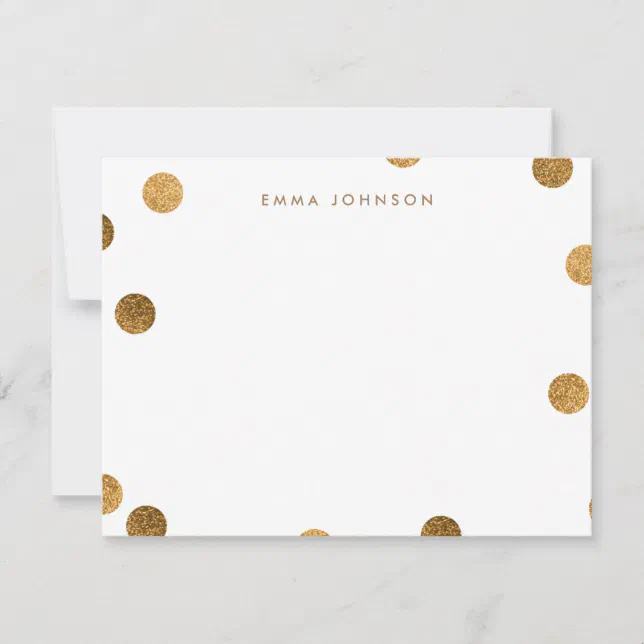Personalized Gold Glitter Modern Polka Dot Note Card | Zazzle