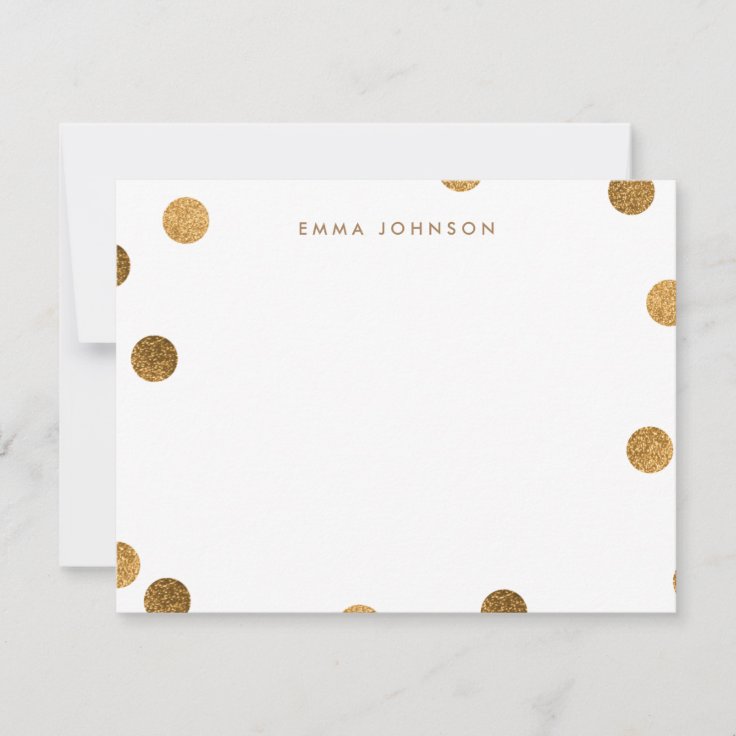 Personalized Gold Glitter Modern Polka Dot Note Card | Zazzle
