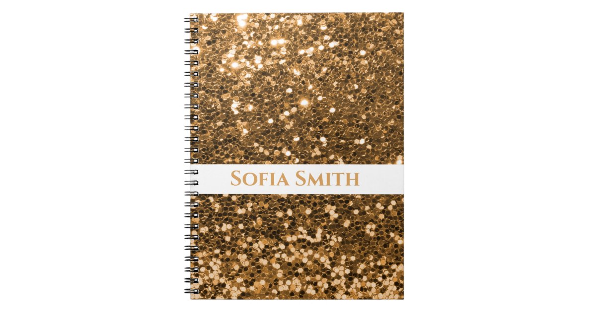 Personalized Gold Glitter Notebook | Zazzle