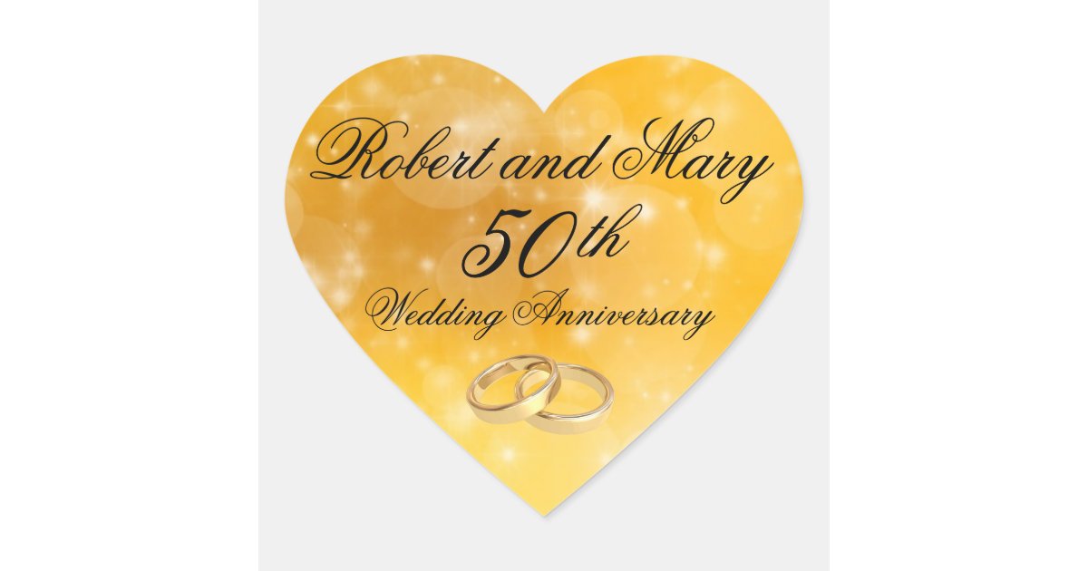 Personalized Gold Heart 50th Anniversary Sticker | Zazzle
