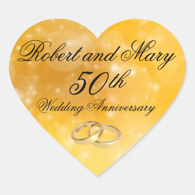 Personalized Gold Heart 50th Anniversary Sticker | Zazzle