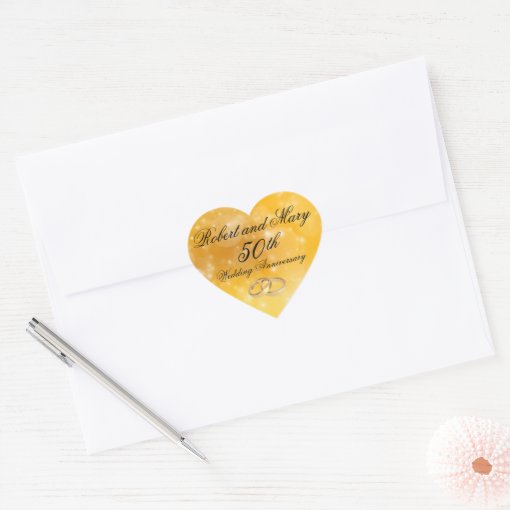 Personalized Gold Heart 50th Anniversary Sticker | Zazzle