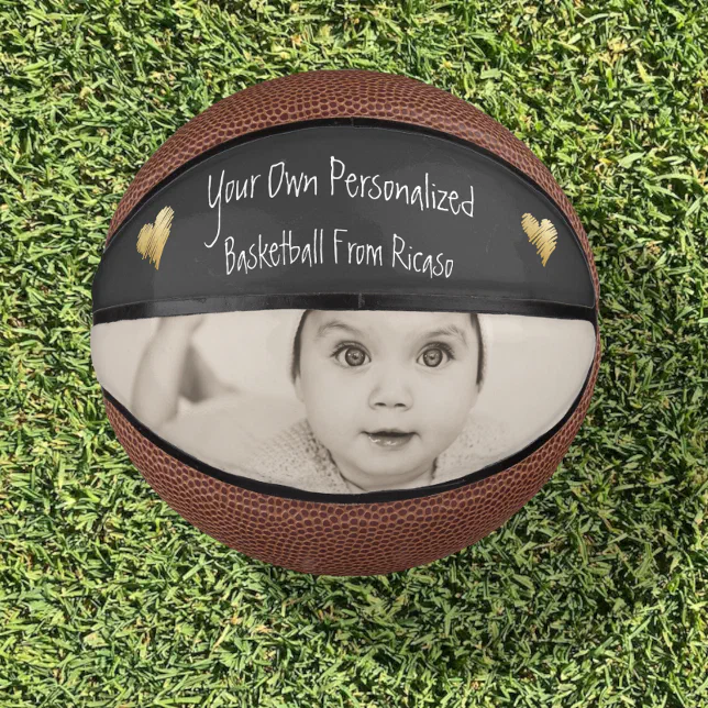 Personalized Gold Heart Detailed Mini Basketball | Zazzle