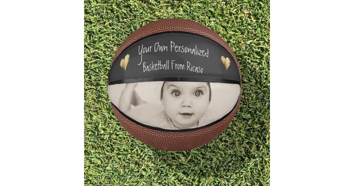 Personalized Gold Heart Detailed Mini Basketball | Zazzle