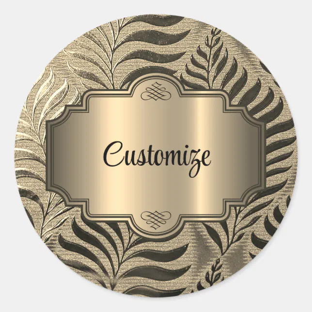 Personalized Gold Leaf Motif Classic Round Sticker | Zazzle
