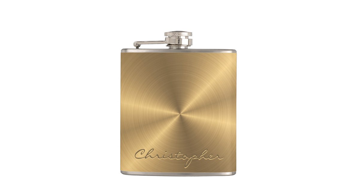 Personalized Gold Metallic Radial Texture Flask | Zazzle