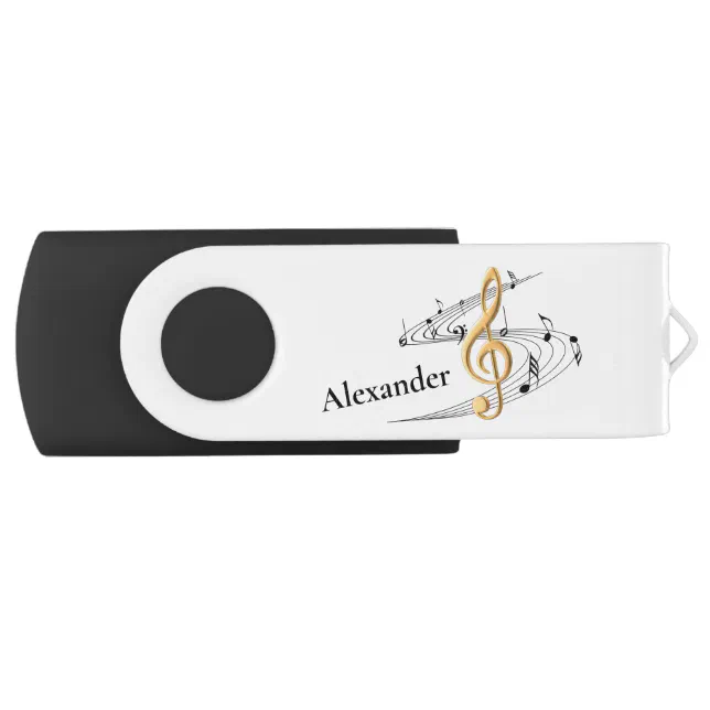 Personalized Gold Music Notes Clef Flash Drive | Zazzle