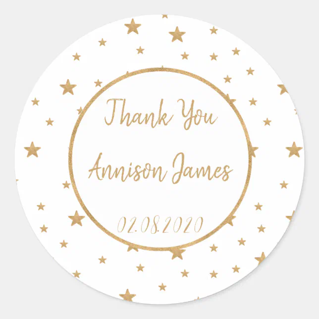 Personalized Gold Star Glitter Sparkle Thank You Classic Round Sticker ...
