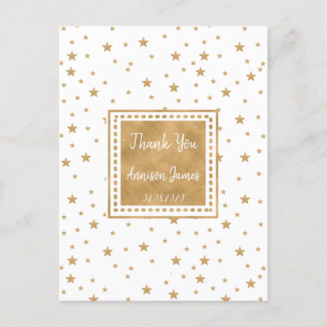 Personalized Gold Star Glitter Sparkle Thank You Postcard | Zazzle