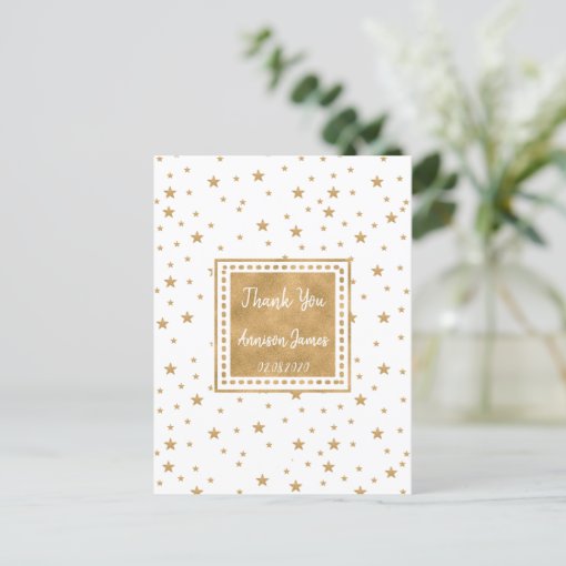 Personalized Gold Star Glitter Sparkle Thank You Postcard | Zazzle