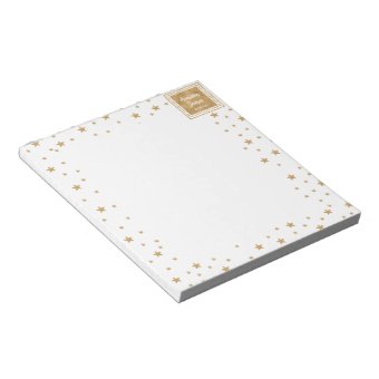 Personalized Gold Star Glitter Sparkle White Cute Notepad | Zazzle