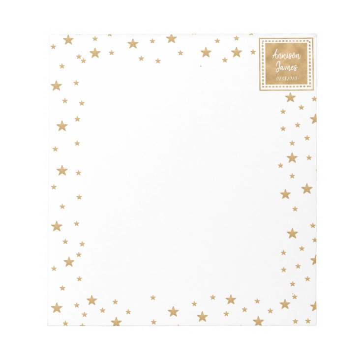 Personalized Gold Star Glitter Sparkle White Cute Notepad | Zazzle